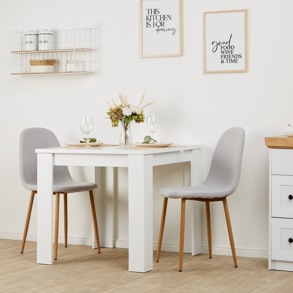 Homestyle4u Essgruppe Esstisch 80x80 2 Stühle Beige Holz Weiß