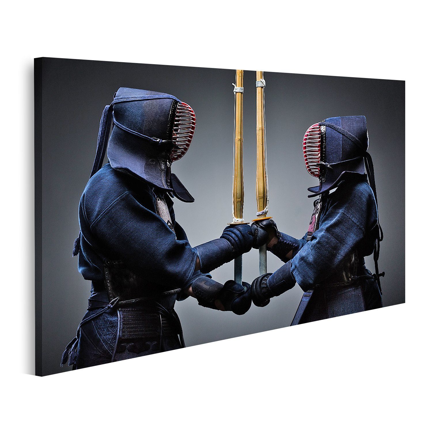 islandburner Leinwandbild Bild auf Leinwand Zwei Kendo Kämpfer Shinai Gegenüberliegend Japanisch