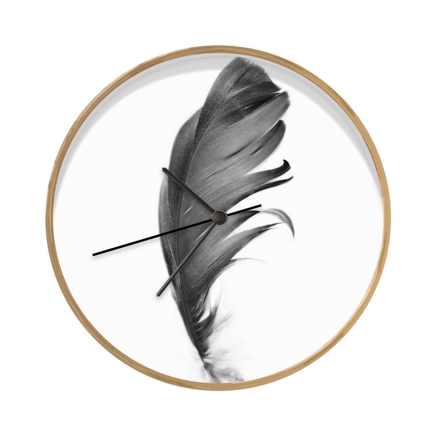 Muchowow Wanduhr Feder Schwarz Weiß Natur Uhrwerk Wohnzimmer