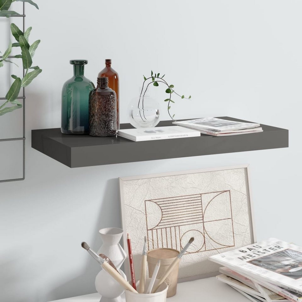 Vidaxl Wandregal Aus Mdf Honeycomb Mit Metallhalter In Hochglanz Grau