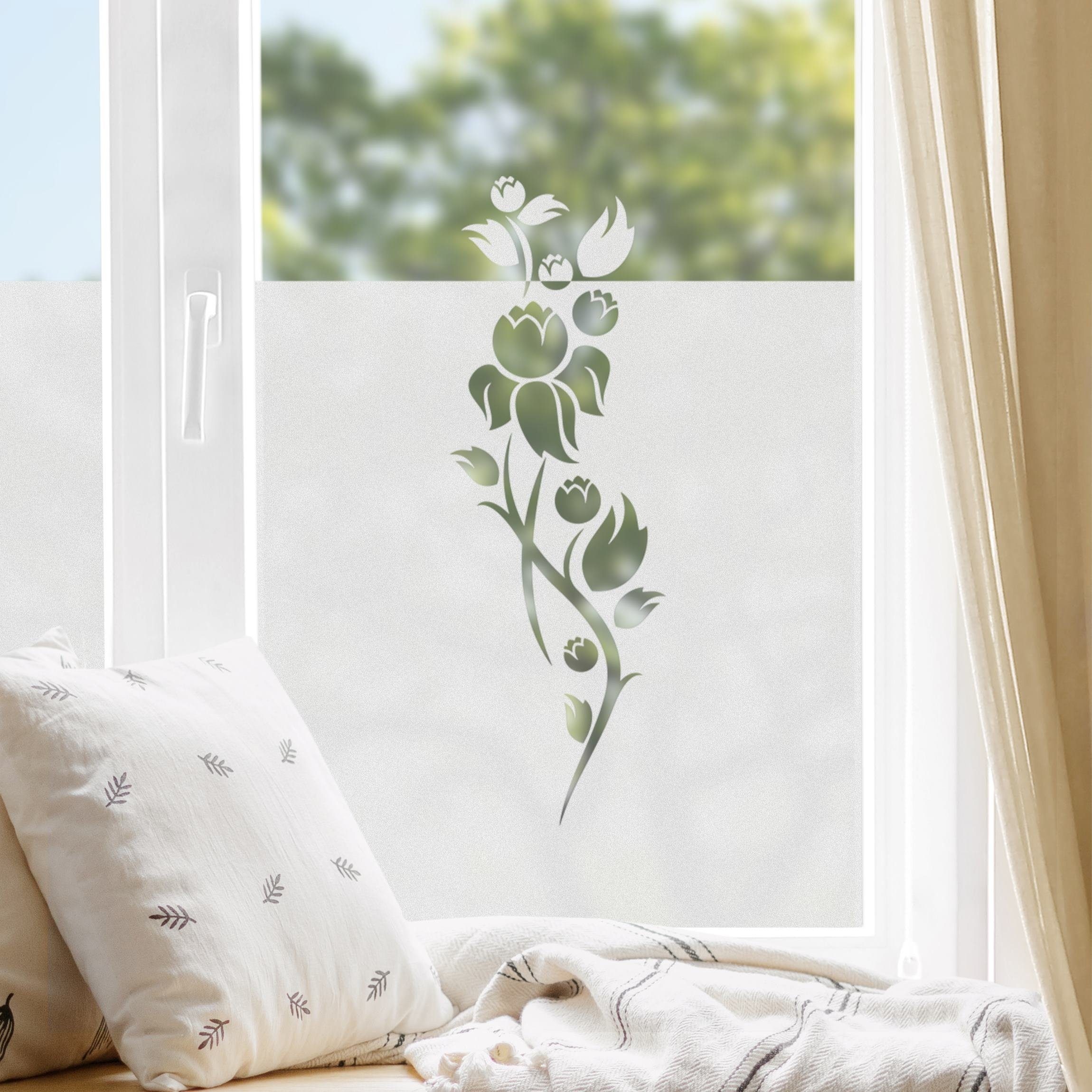 Bilderdepot24 Fensterfolie statisch haftend Motiv Fensterdeko Knospen Bordüre Blume, blickdicht ...