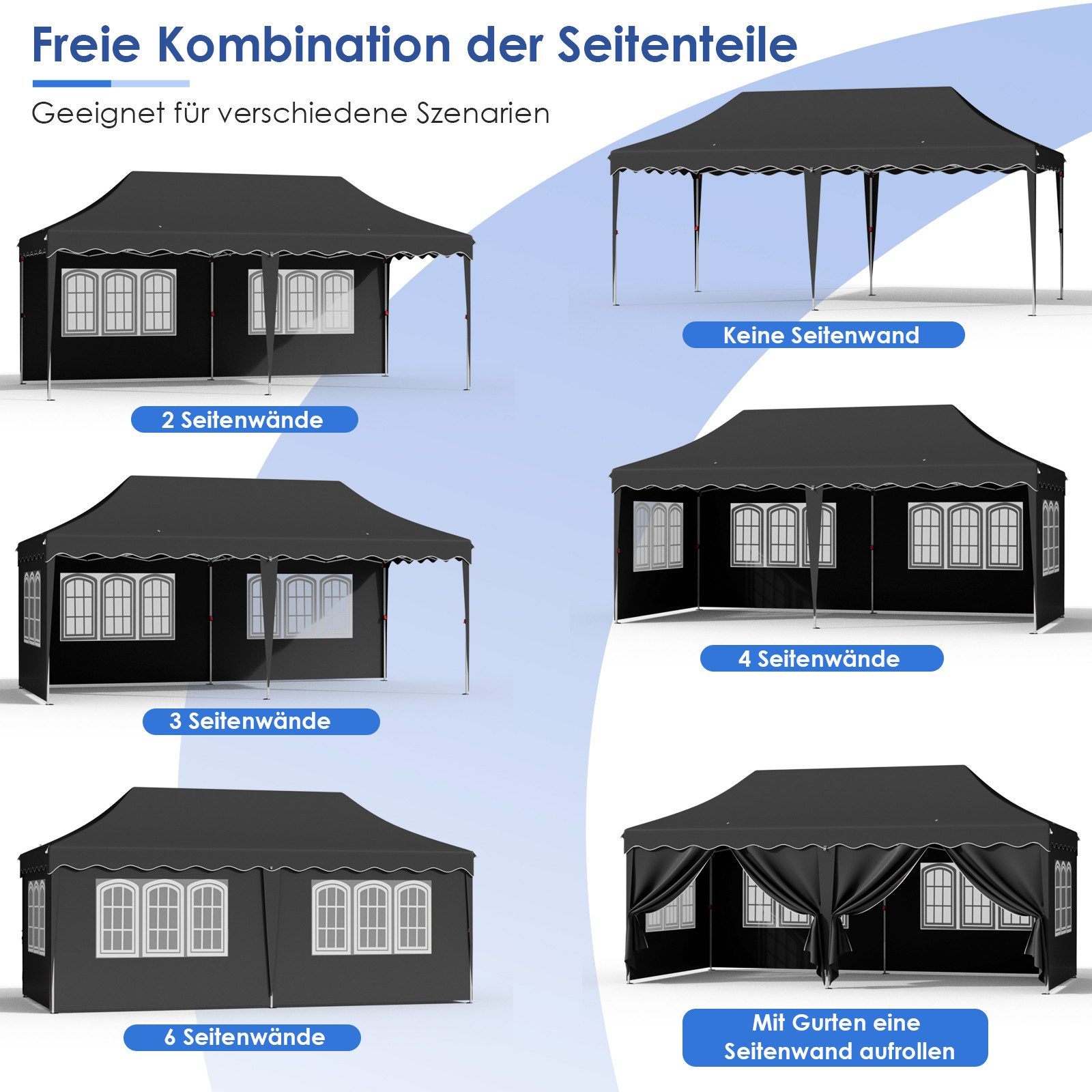 TLGREEN Faltpavillon 3x6 Pavillon Wasserdicht Stabil, mit 6 ...