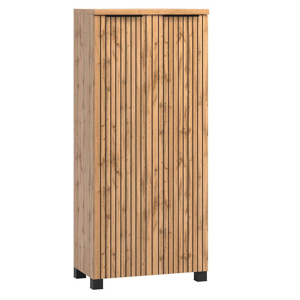 Lomadox Midischrank Livingston 03 Eiche Mit Gestreifter Front Rechts