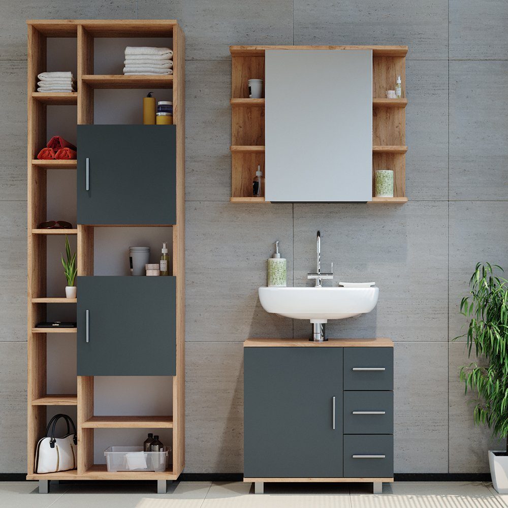 Vicco Badmöbel Set Badezimmerset Ilias Eiche Anthrazit Set 3 3 Er