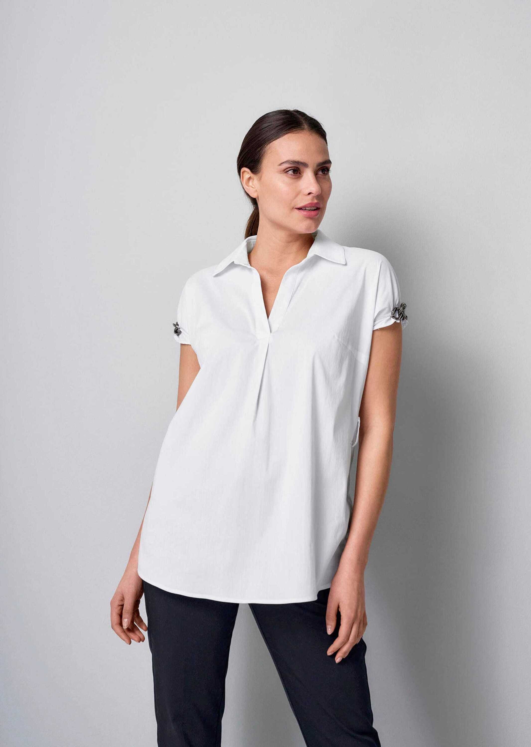 Alba Moda Schlupfbluse Longbluse Mit Kettendetails Am Arm Kurzarm