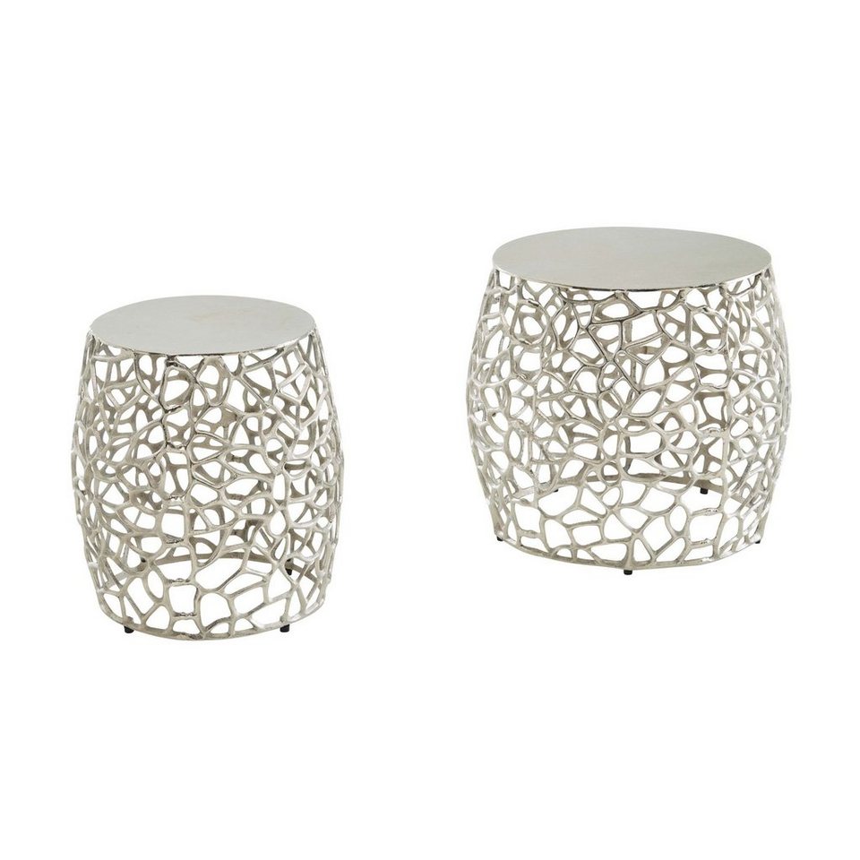 Wohnling Satztisch Wl6655 Beistelltisch 2er Set Aluminium Silber Rund