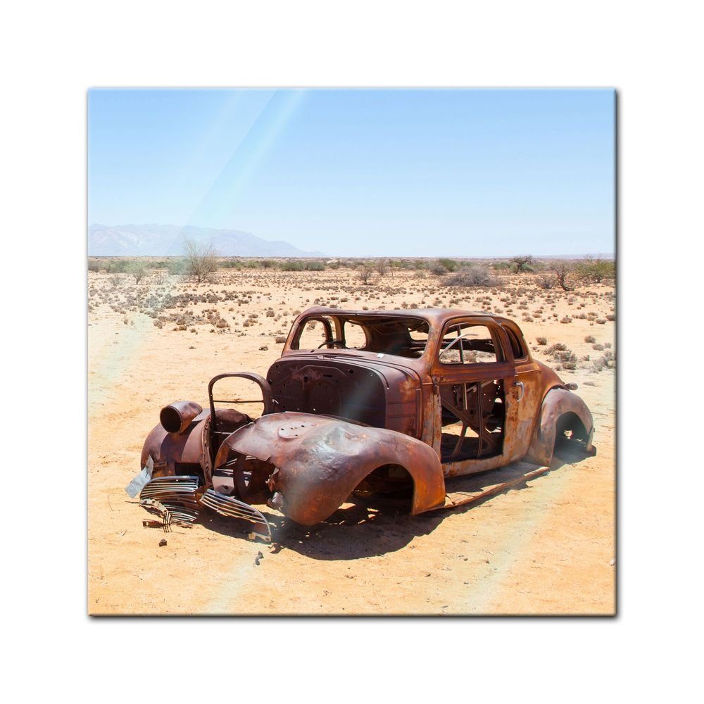 Bilderdepot24 Glasbild, Verlassenes Auto in der Wüste von Namibia