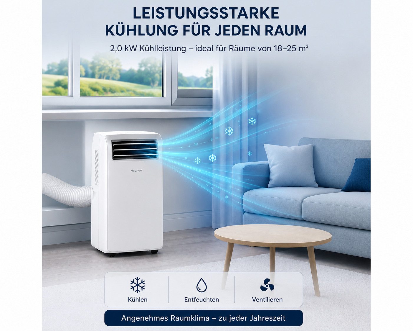JUNG 3-in-1-Klimagerät Lifeair 9000BTU, Mobile Klimaanlage mit ...