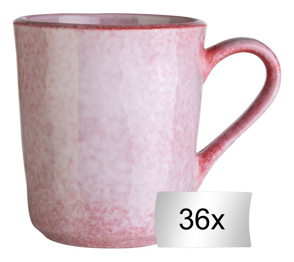 Home4you Tasse 36er Set 355 Ml Rosa Mit Floraler Prägung Steingut