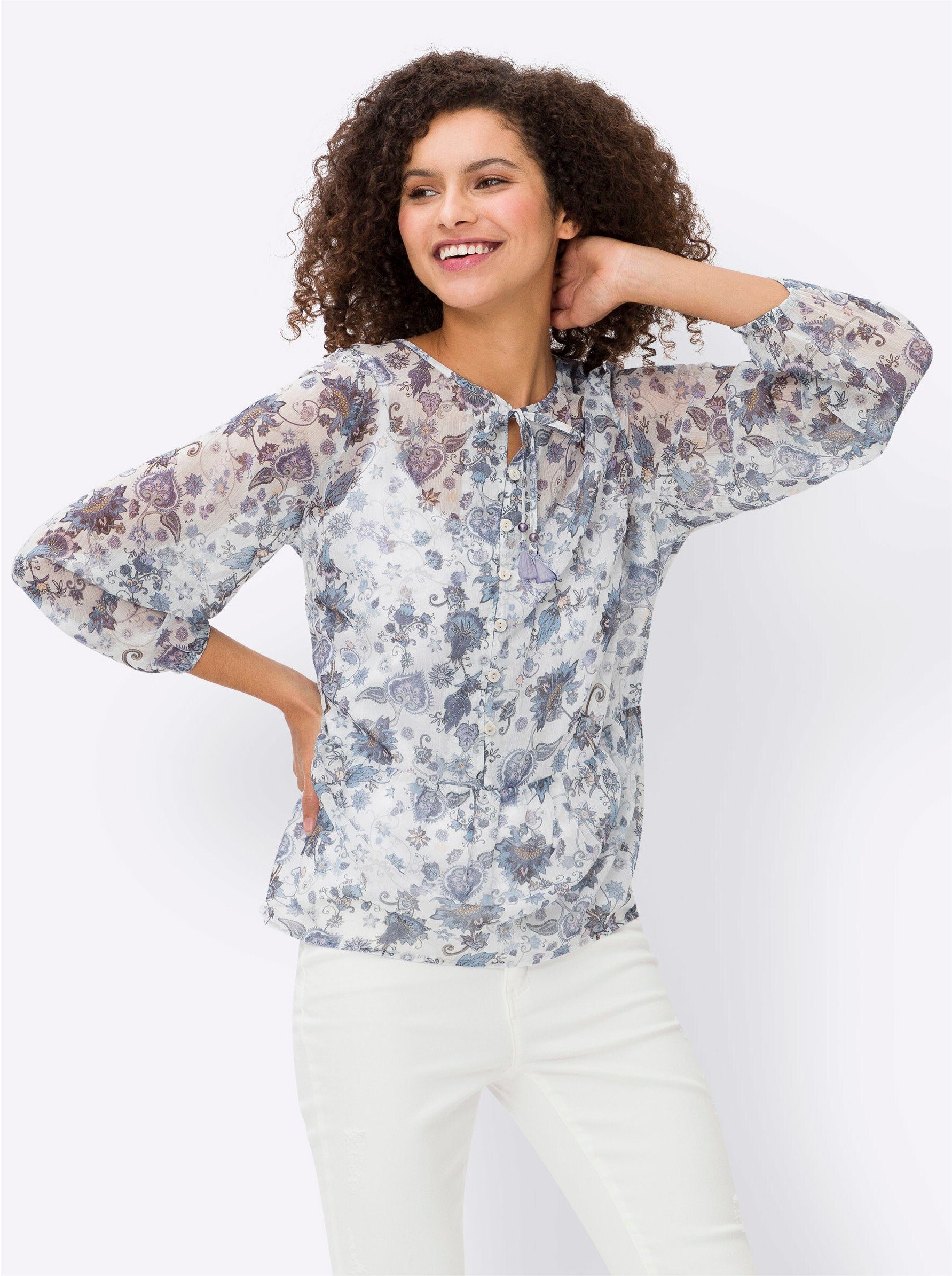 Heine Klassische Bluse Druckbluse Rundhals Ausschnitt Mit Kleinem V