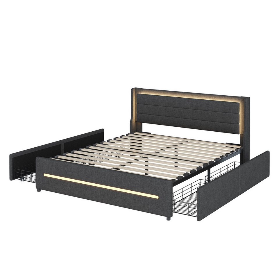 Blingbin Polsterbett Doppelbett Mit Led Beleuchtung Matratze Nicht