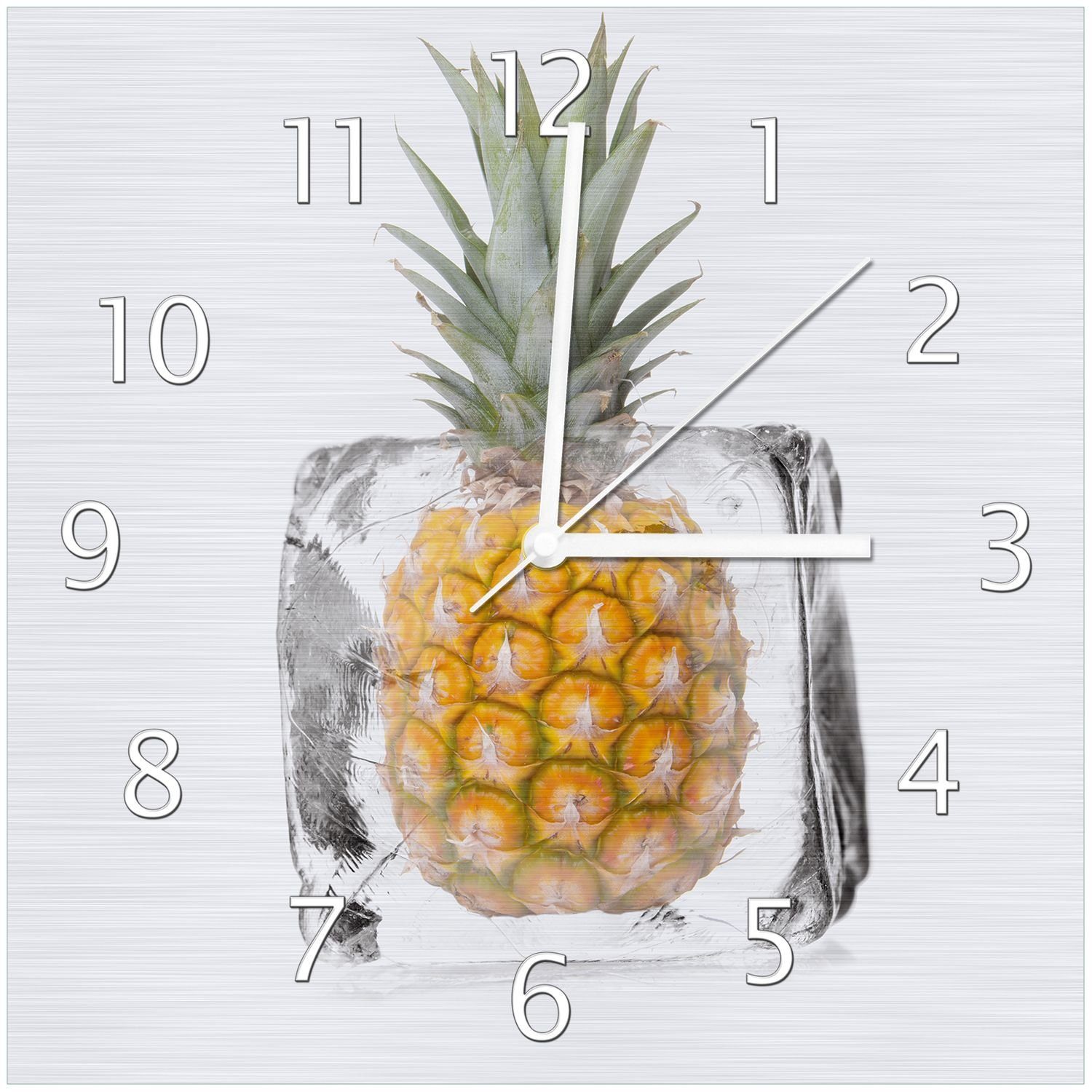 Wallario Wanduhr Ananas In Eiswürfel Eiskaltes Obst Aluverbunduhr