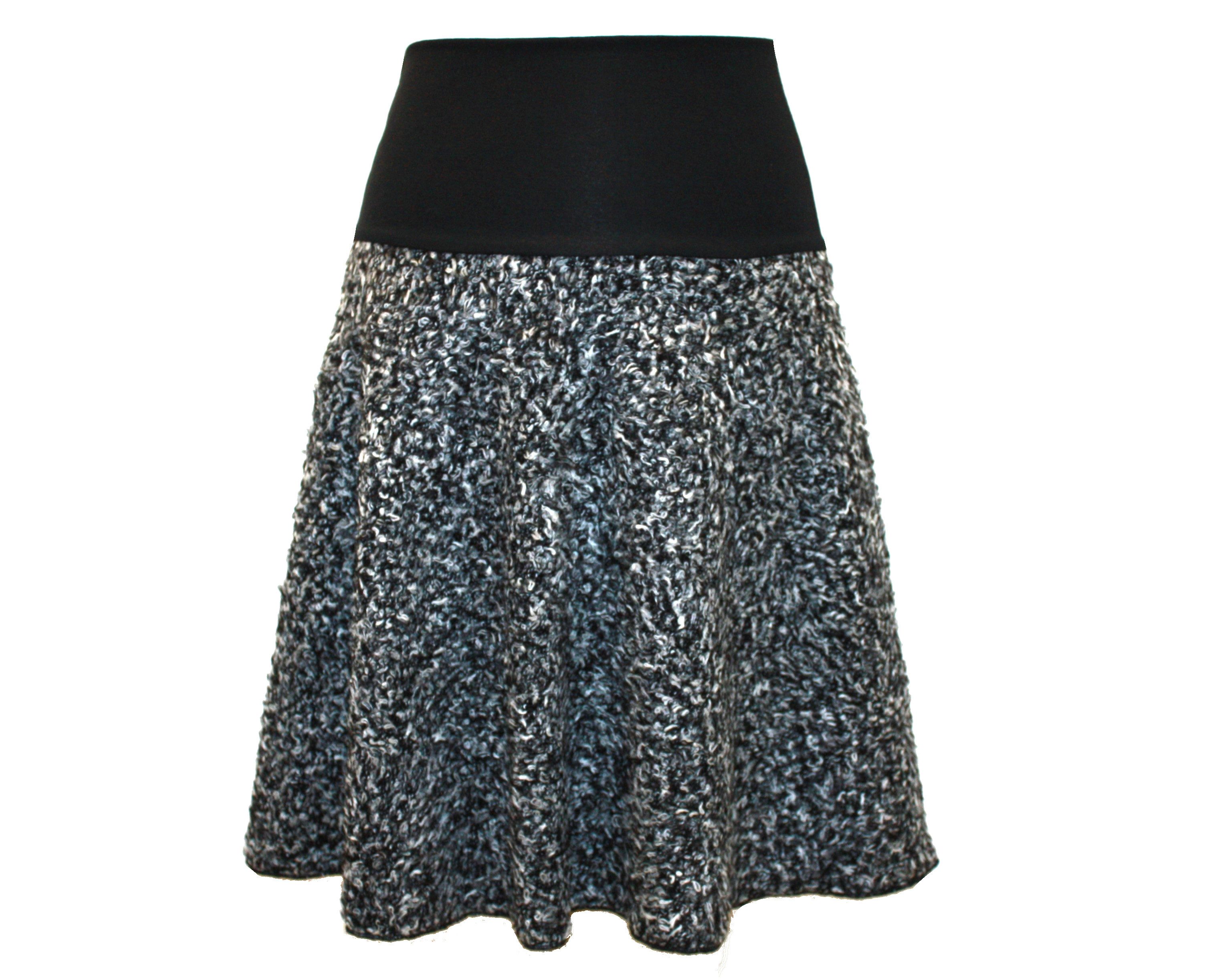 Dunkle Design Strickrock A Linie Boucle Schwarz Weiß 57cm Elastischer Bund