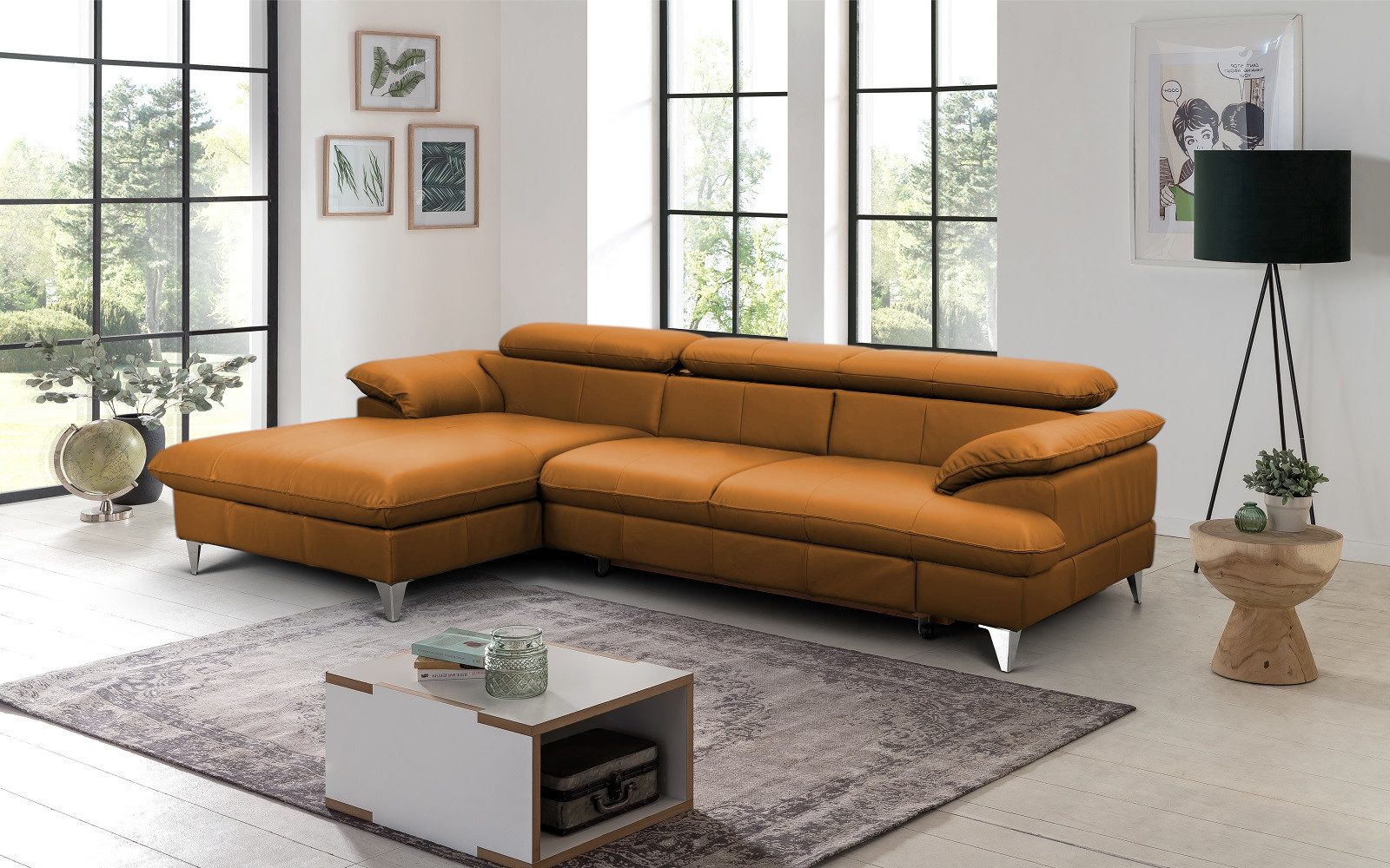 COTTA Ecksofa David Echtleder, Echtleder mit Schlaffunktion ...