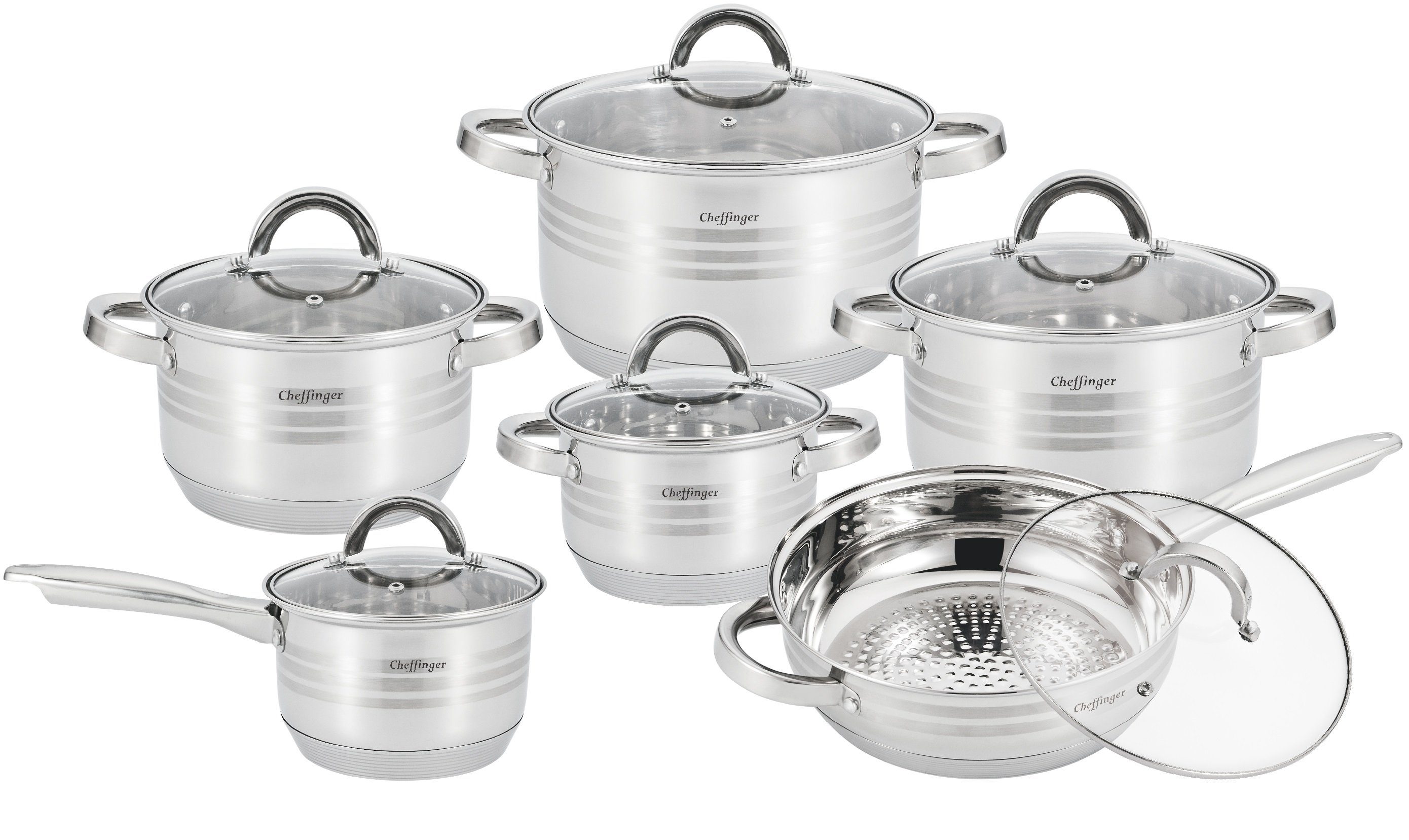 Cheffinger Kochtopf 12 Tlg Edelstahl Kochgeschirrset Deckel Induktion