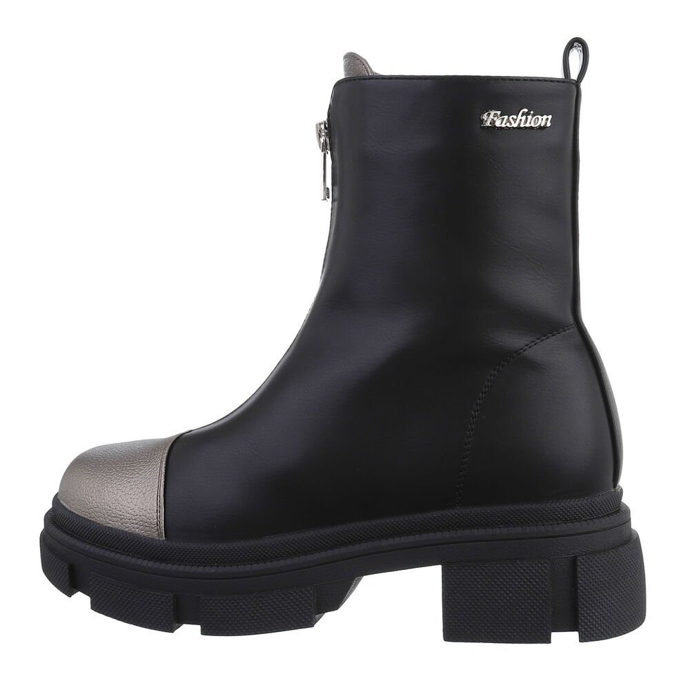 Ital Design Damen Freizeit Stiefelette Blockabsatz Plateaustiefeletten