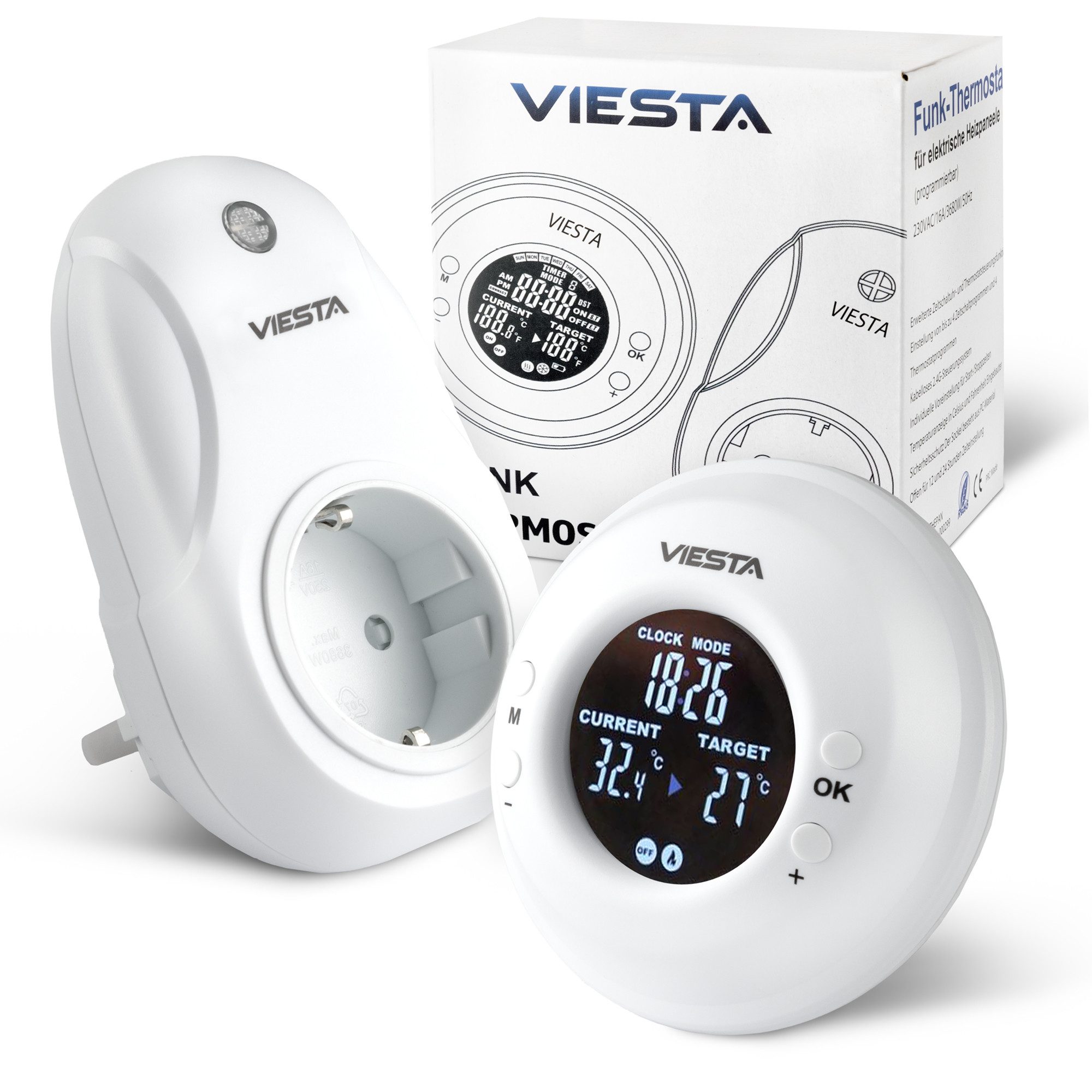 VIESTA Heizkörperthermostat TH20 Funk Thermostat Steckdosenthermostat für Infrarotheizung Heizung