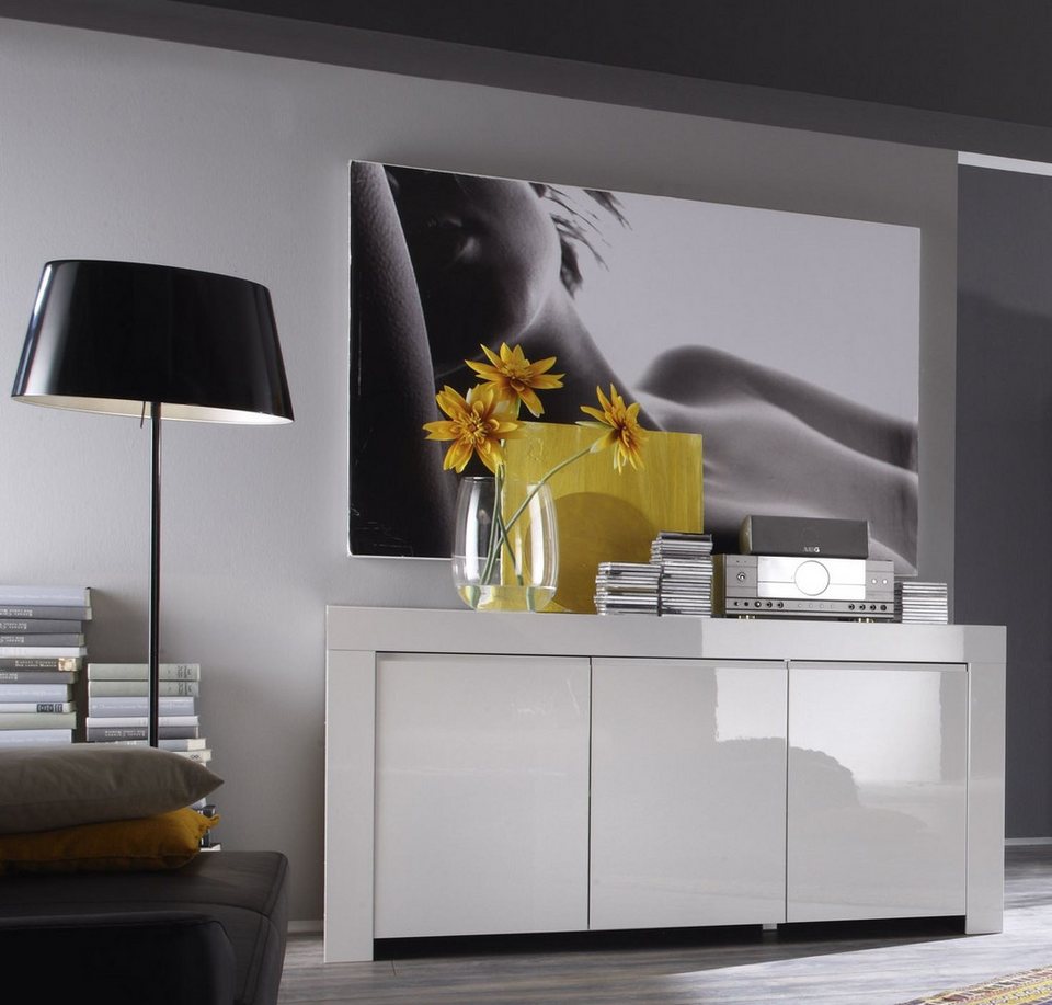 Lc Mobili Sideboard In Weiss Echt Hochglanz Lackiert Mit 3 Türen Und 2