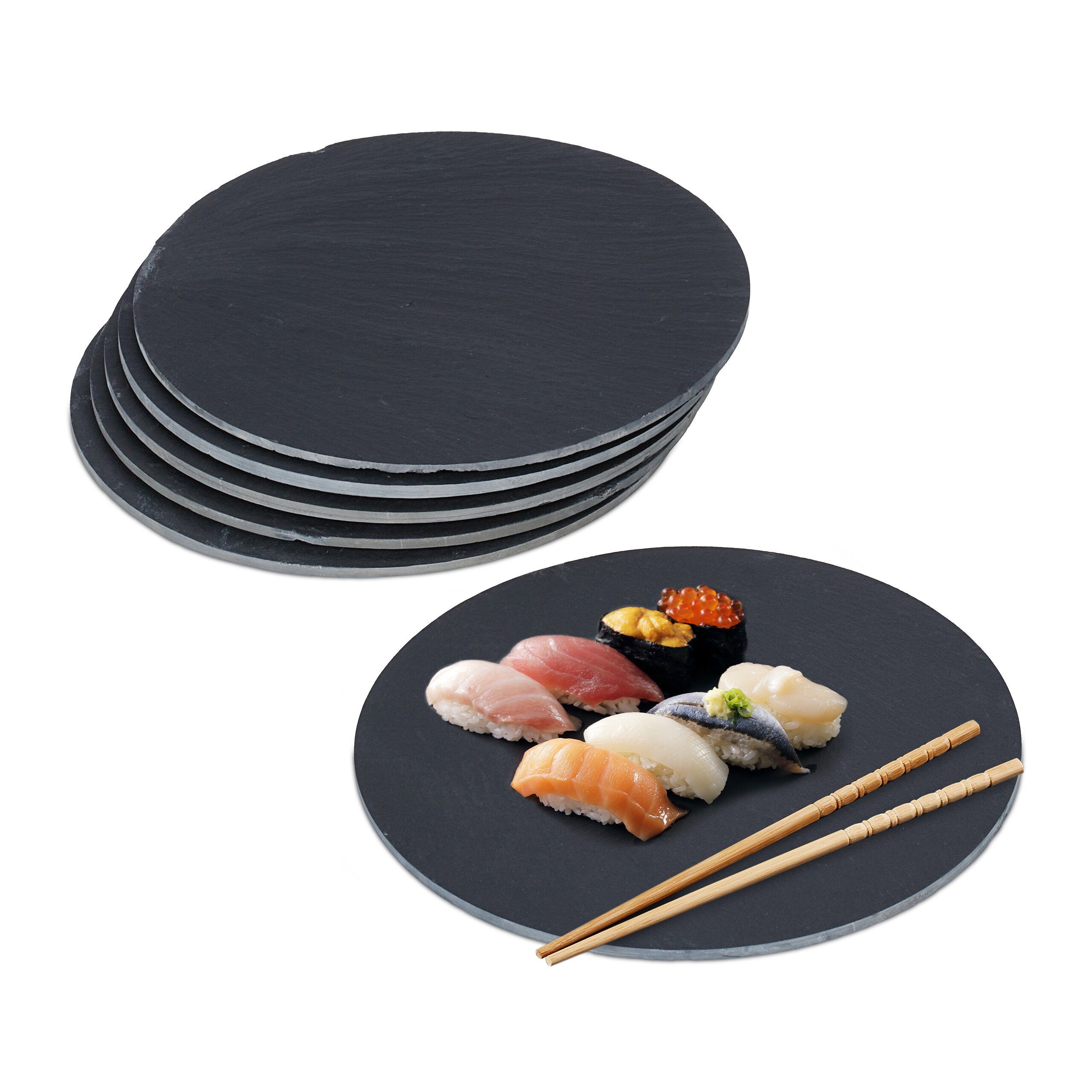 Relaxdays Servierplatte Schieferplatte Rund 6er Set Schiefer