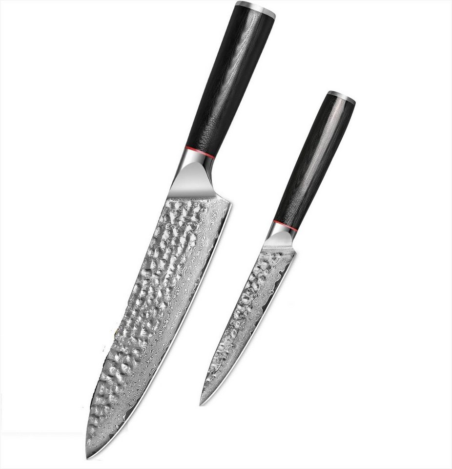Uniquefire Messer Set 2tlg Damastmesser Set Hammerschlagoberfläche