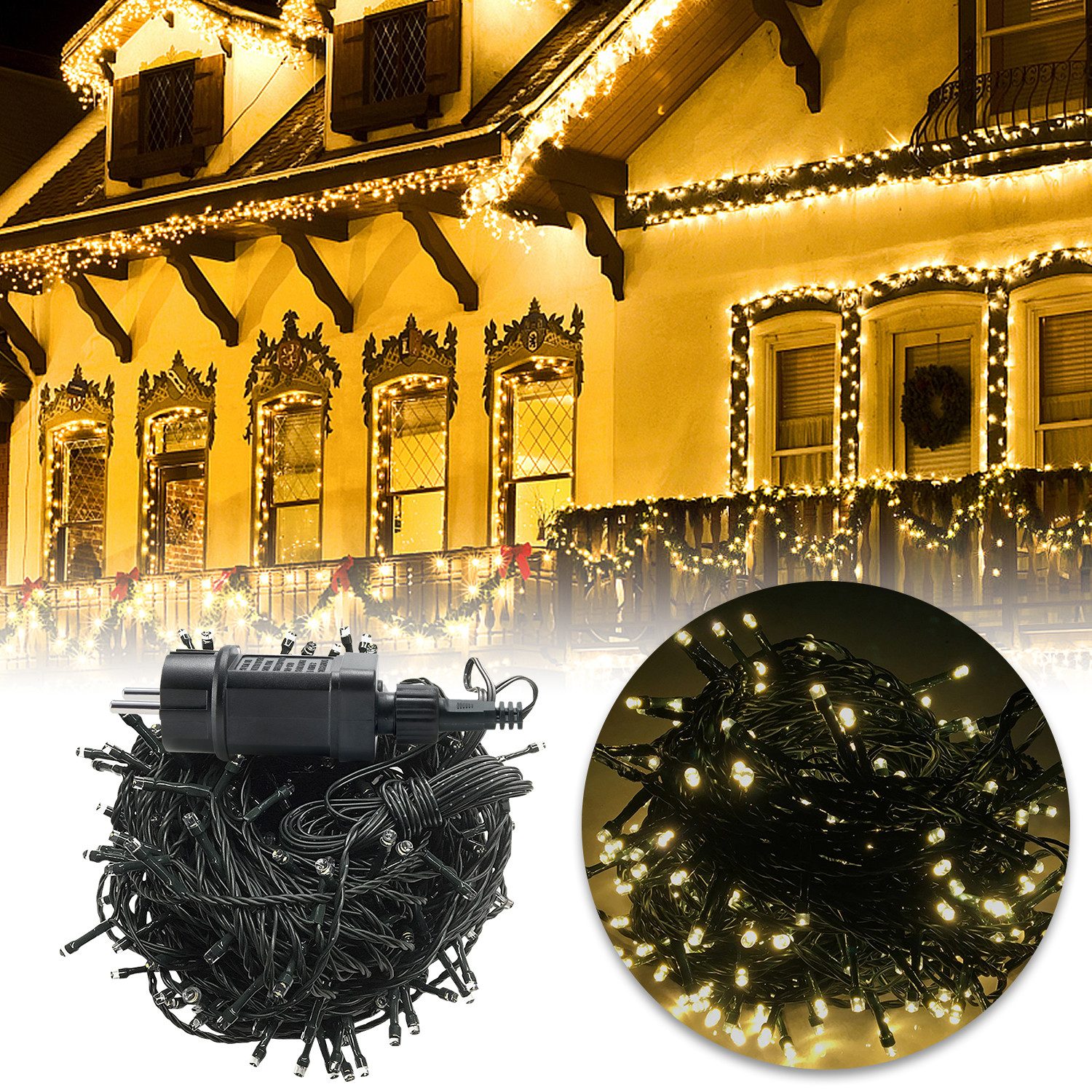Aufun Led Lichterkette Warmweißmehrfarbig Mit Stecker 8 Modi