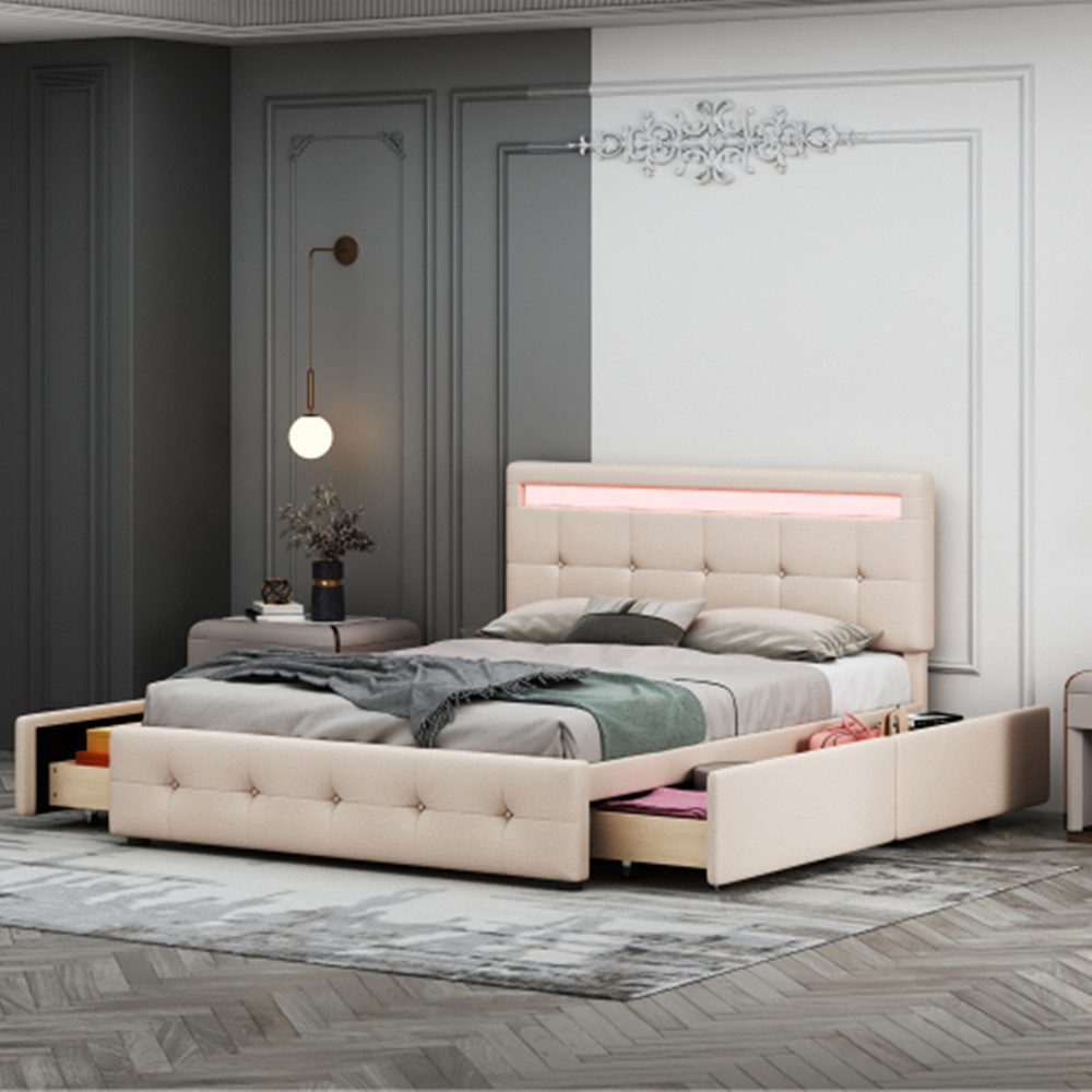 Xdeer Polsterbett Polsterbett 140 X 200 Cm Mit Led Lattenrost