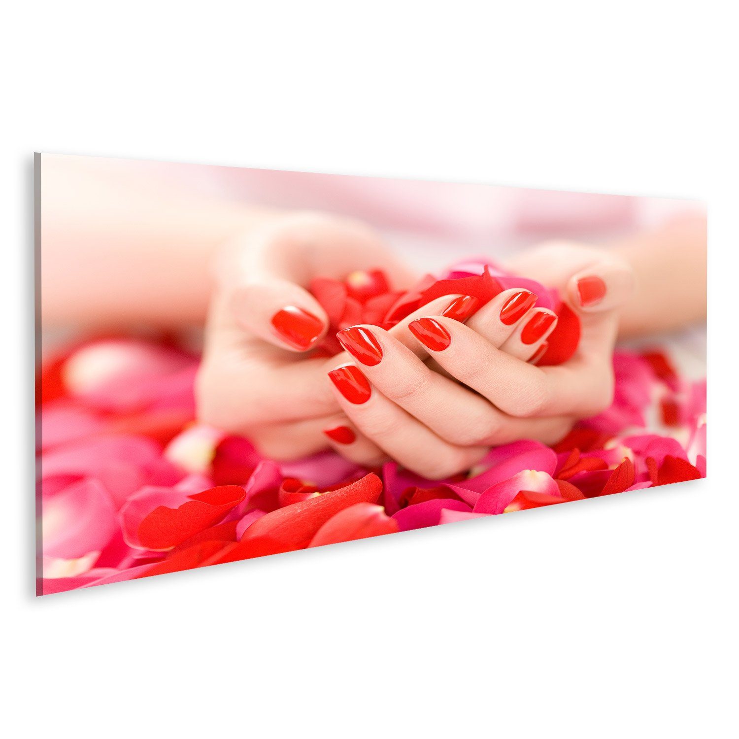 islandburner Leinwandbild Bild auf Leinwand Weibliche Hände Mit Roten Nägel Mit Roten Und Rosa R