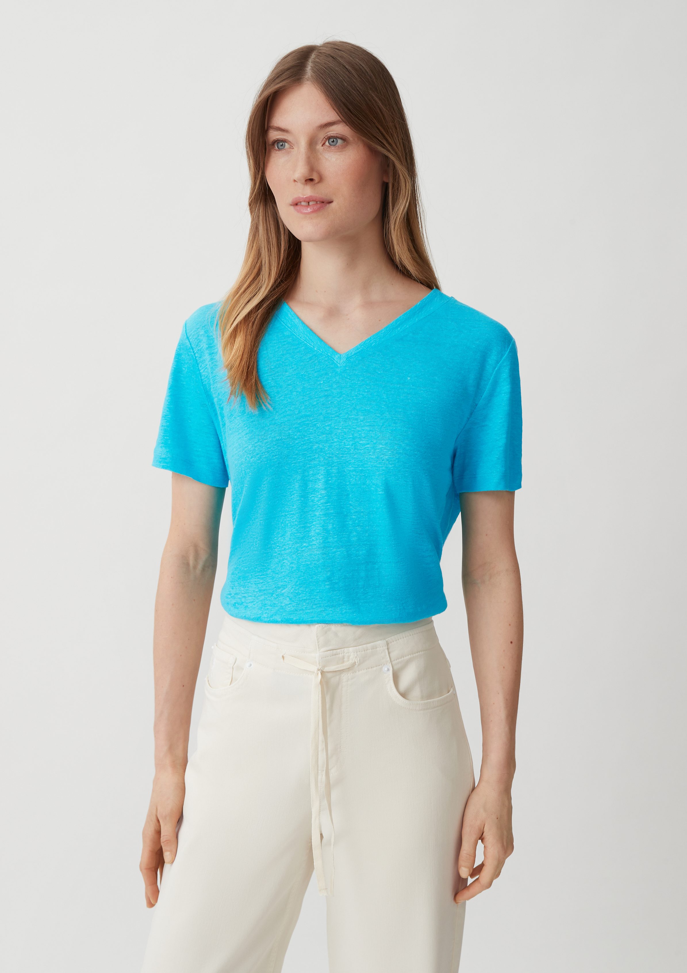 Comma Casual Identity Kurzarmshirt Leinenshirt Mit V Ausschnitt Logo