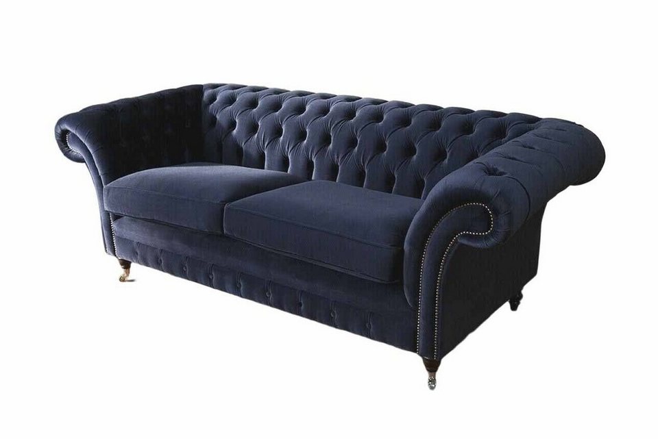 Jvmoebel Sofa Chesterfield Wohnzimmer Samt Couch Blau 3 Sitzer Textil