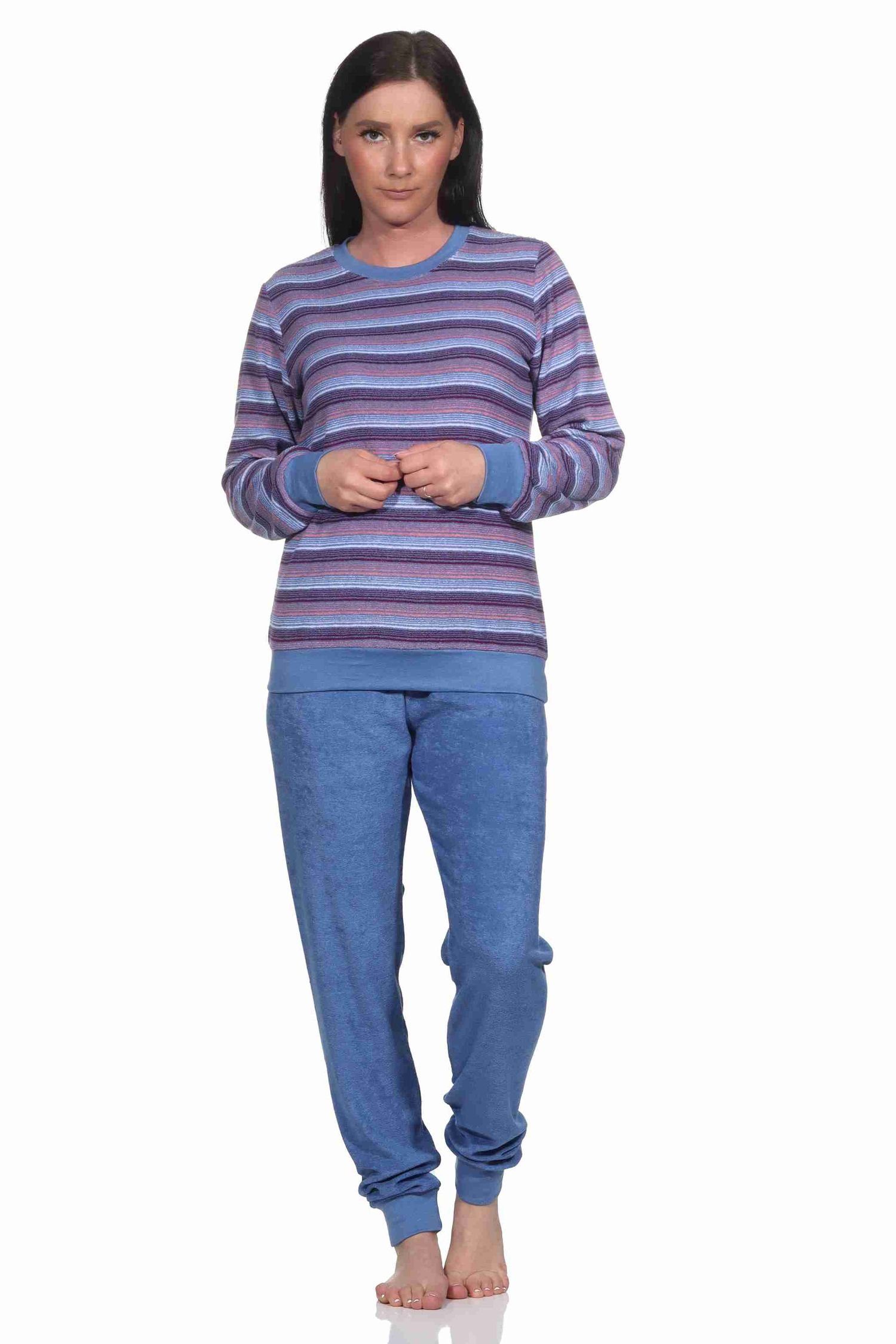 Normann Pyjama Damen Frottee Schlafanzug Mit Bündchen In Eleganten