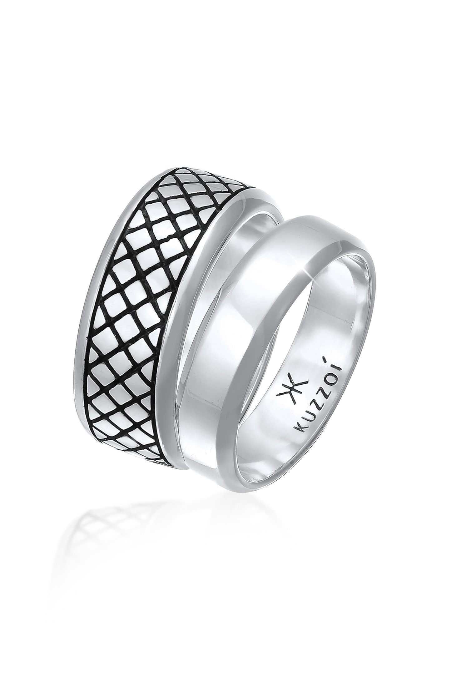 Kuzzoi Silberring Herren Bandring Basic 2er Set 925 Silber, Ring Set