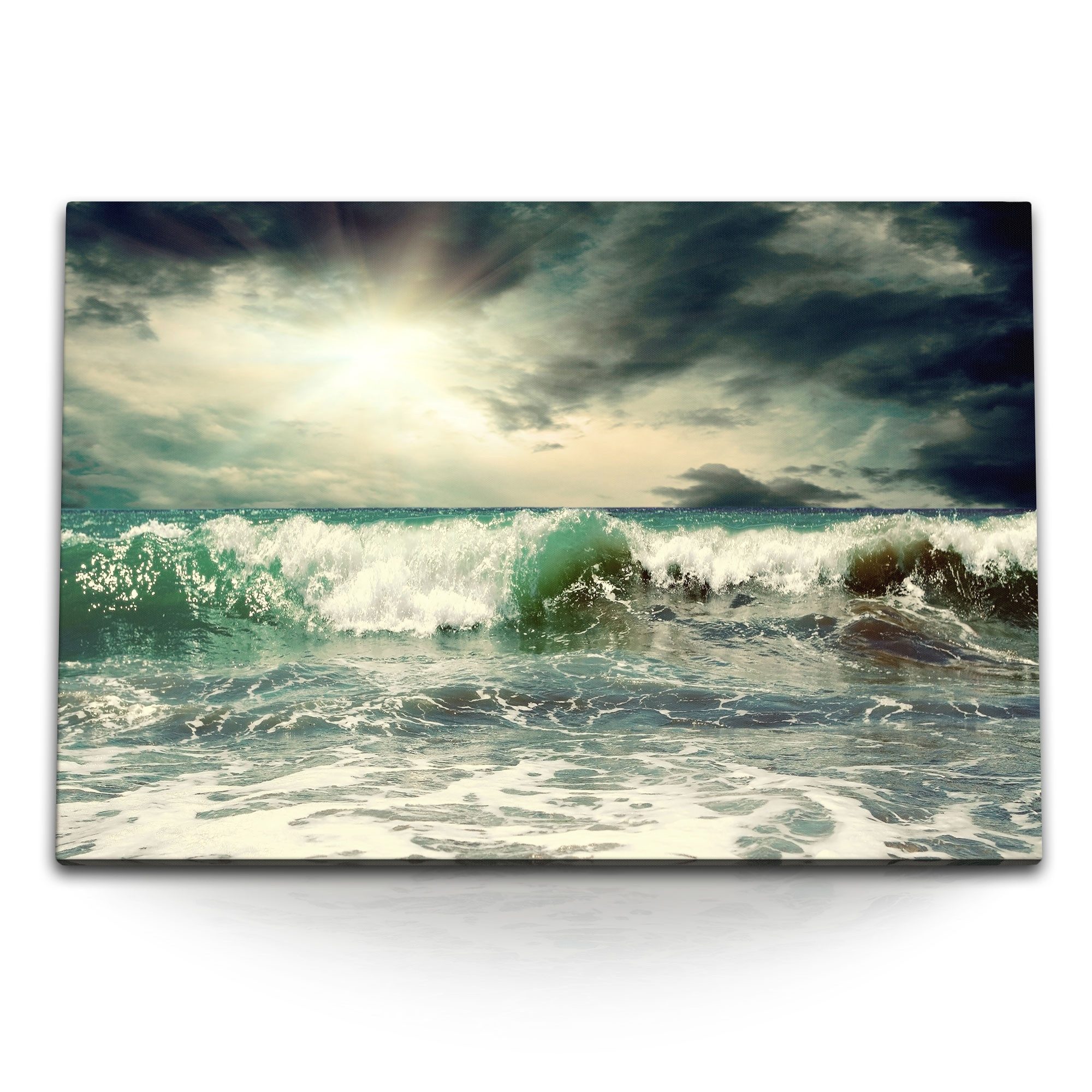Sinus Art Leinwandbild 120x80cm Wandbild auf Leinwand Ozean Welle Raue See Sturm dunkle Wolke ...