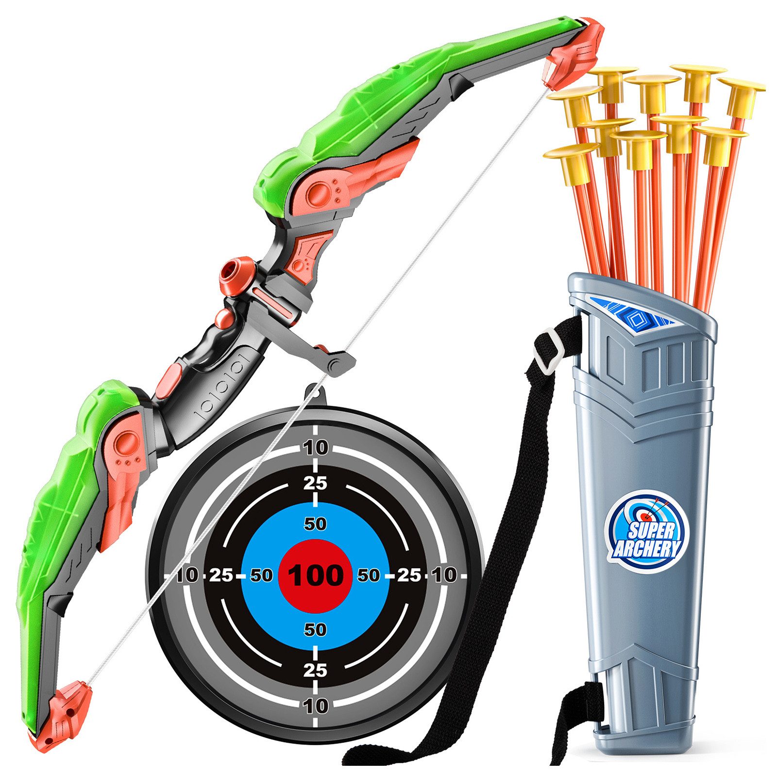 TEMI Kinderbogenset Bogen und Pfeil Set für Kinder mit Saugnapf Pfeile (Set, inkl. 1 Bogen, 10 ...