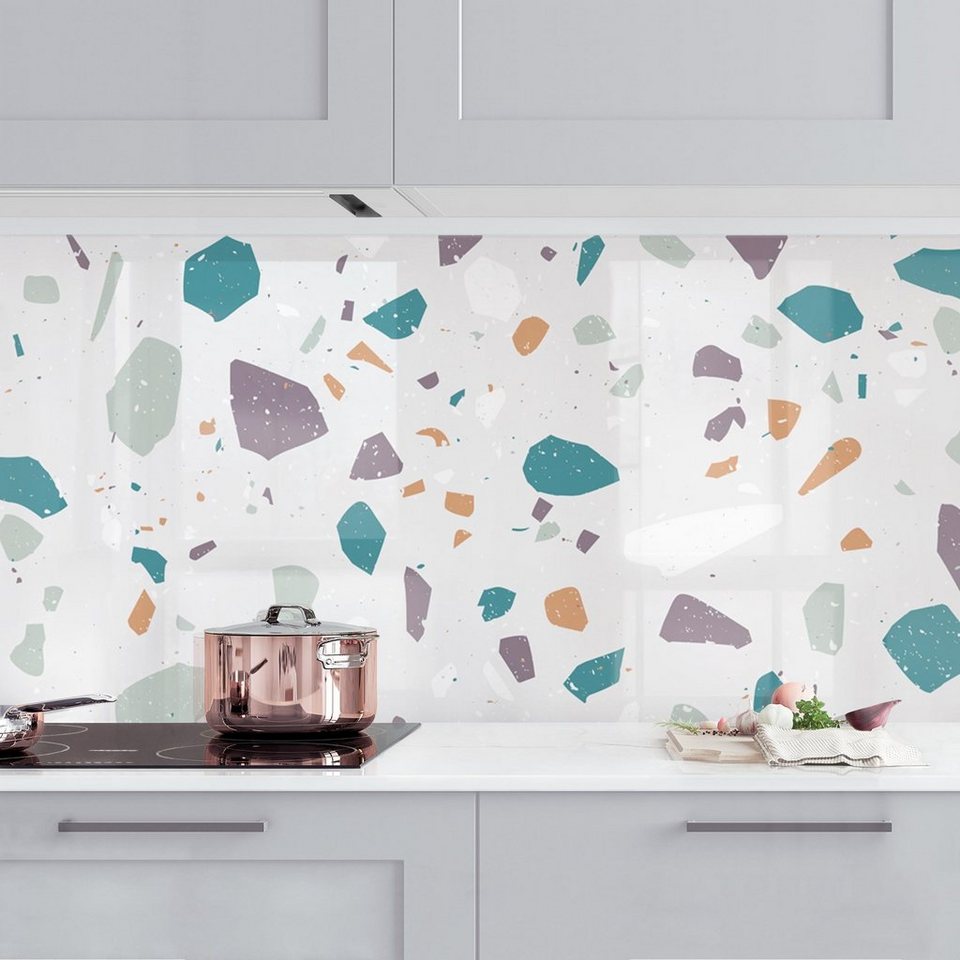 Bilderdepot24 Küchenrückwand Grün Dekor Muster Detailliertes Terrazzo