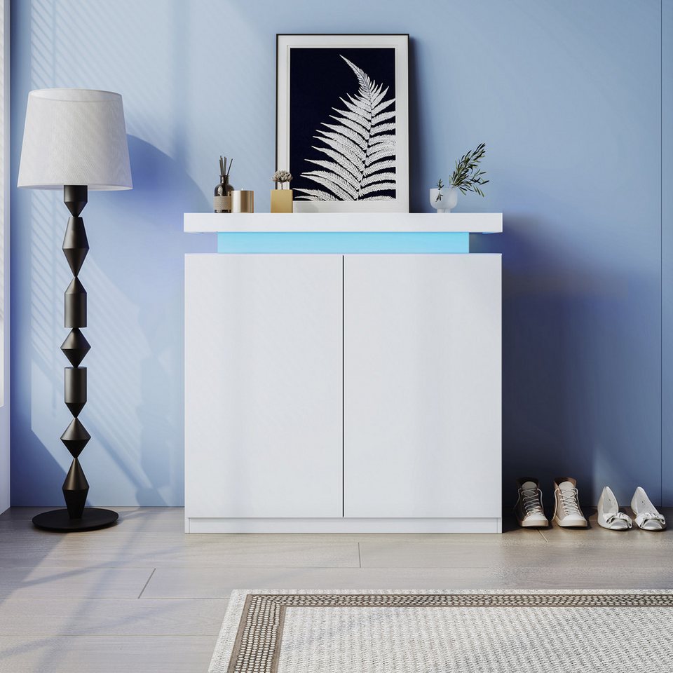 Modfu Sideboard Kommode Mit 2 Türen Sideboard Mit 16 Farbiger Led