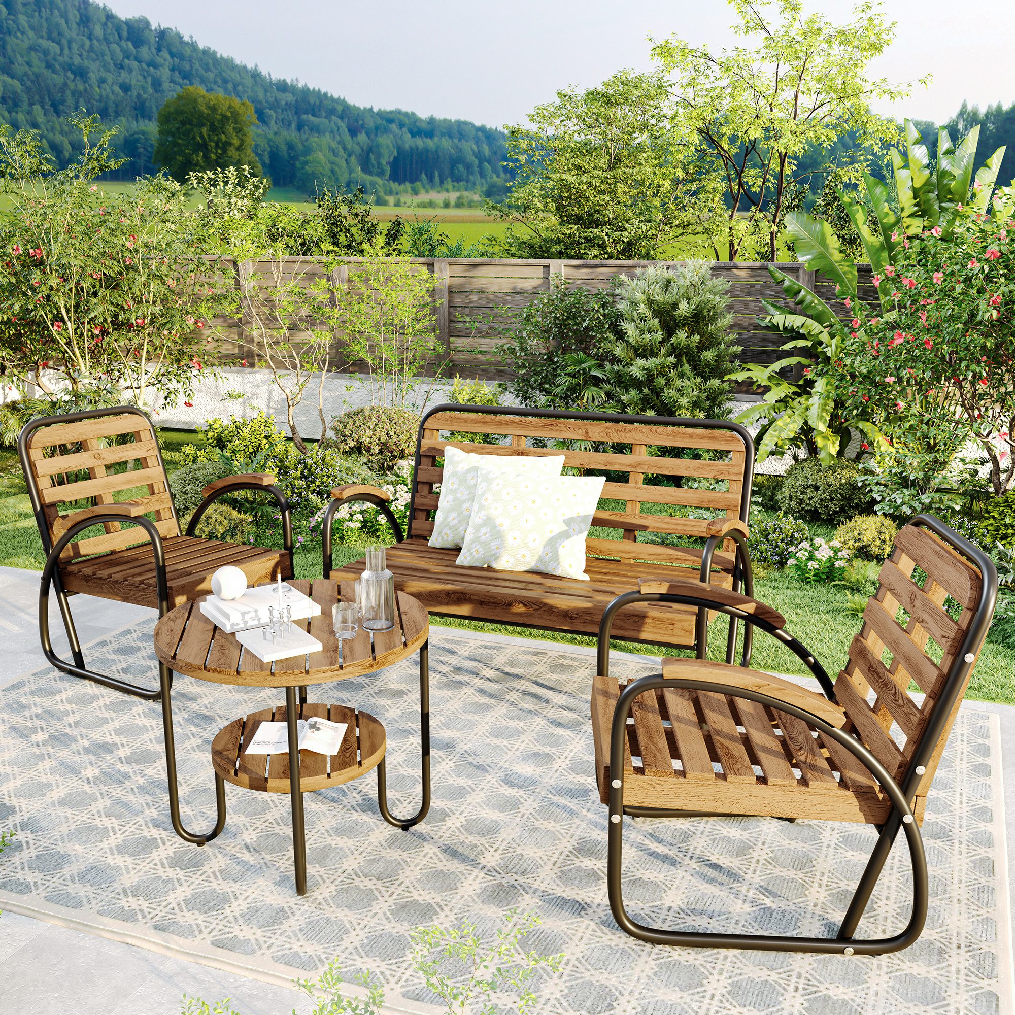 Okwish Gartenlounge Set Gartenmöbel Sitzgruppe 4 Tlg 1 Sofa 2
