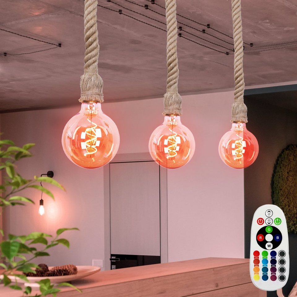 Etc Shop Pendelleuchte 3er Set Hanf Seil Fernbedienung Hänge Decken