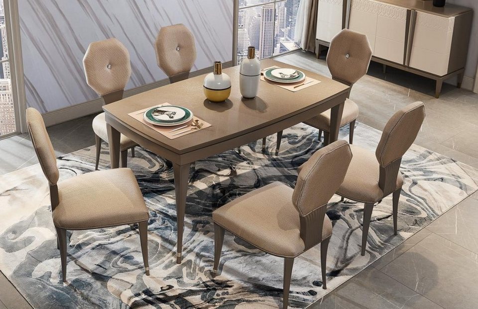 Jvmoebel Stuhl Set 6x Stühle Polster Design Lehn Garnitur Sessel
