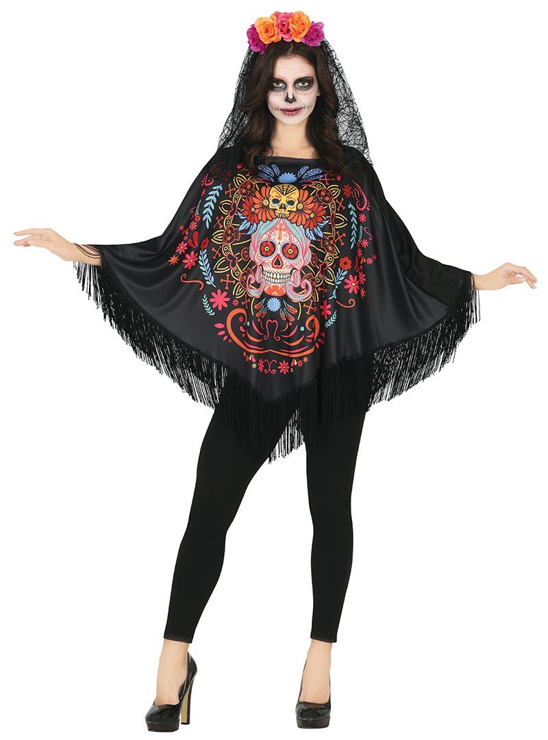 Fiestas Guirca Kostüm, Tag der Toten Poncho für Erwachsene - Stylisches Outfit für Hallowee