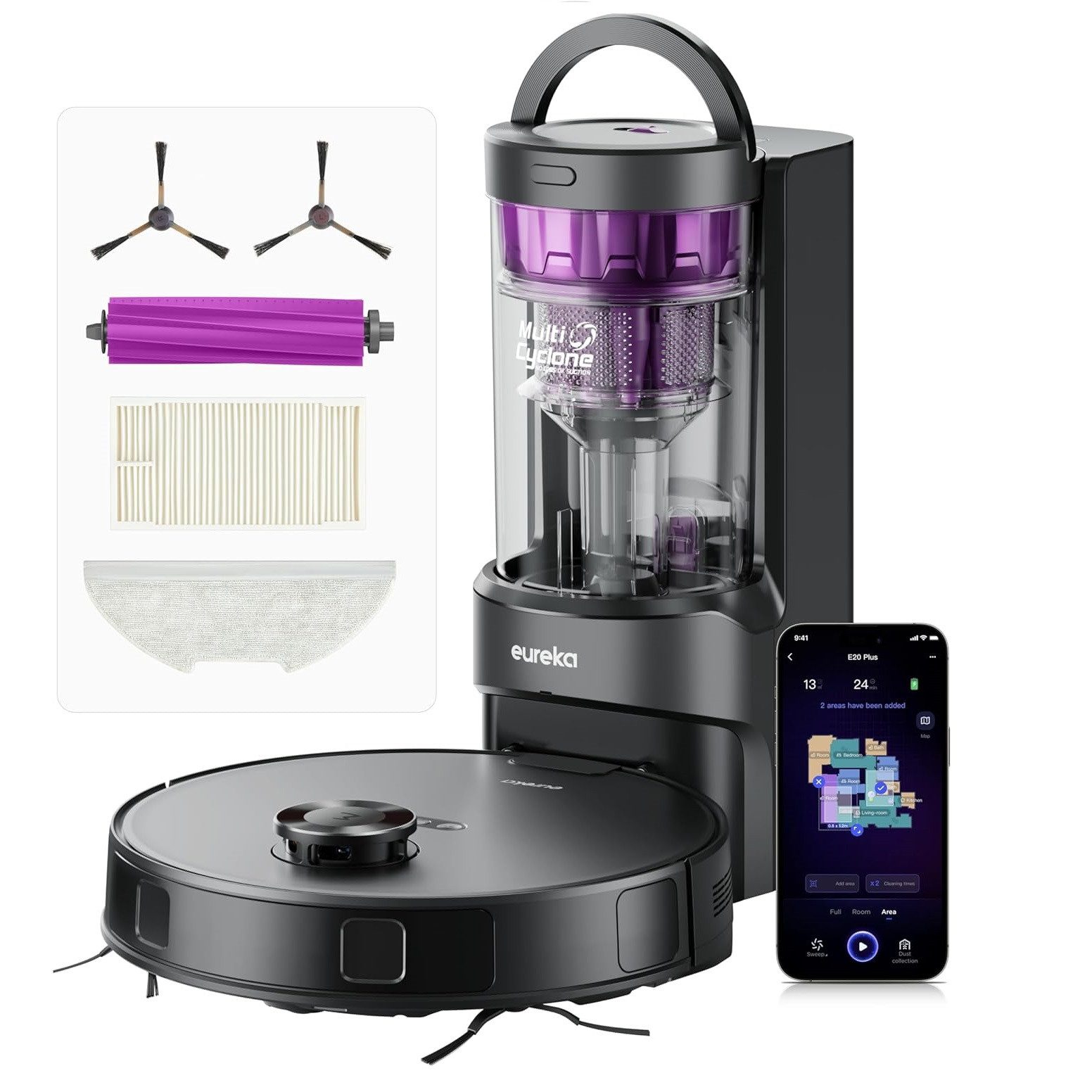 Eureka Saugroboter E20 PLUS mit Absaugstation, Mehrstufige Zyklon ...