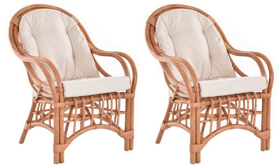 Krines Home Loungesessel 2er Set Wintergarten Rattansessel Natur Rattan