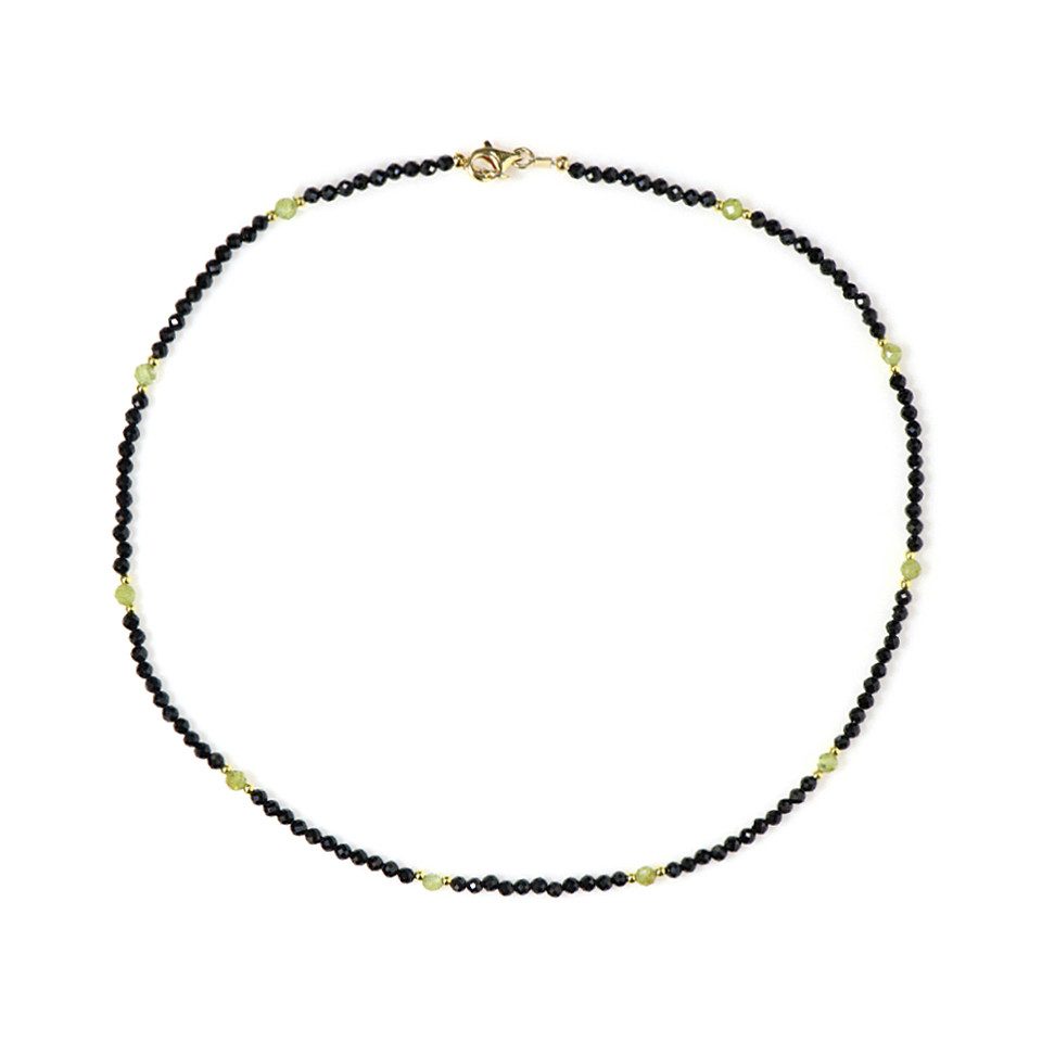 Cavill Silberkette Thai Schwarzer Spinell & Peridot Vergoldete Halskette, 34,91ct (1-tlg)