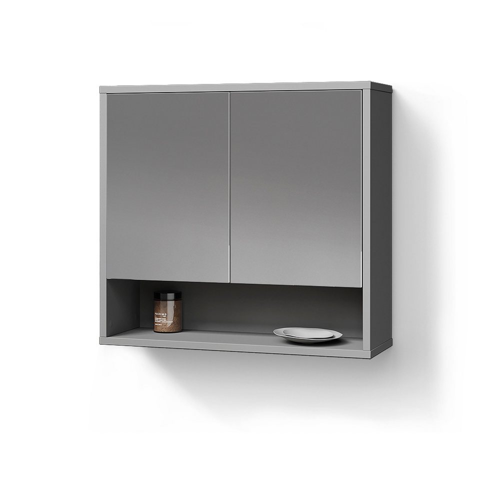 Livinity® Badezimmerspiegelschrank Aterno Graugrau 70 X 65 Cm Mit 2