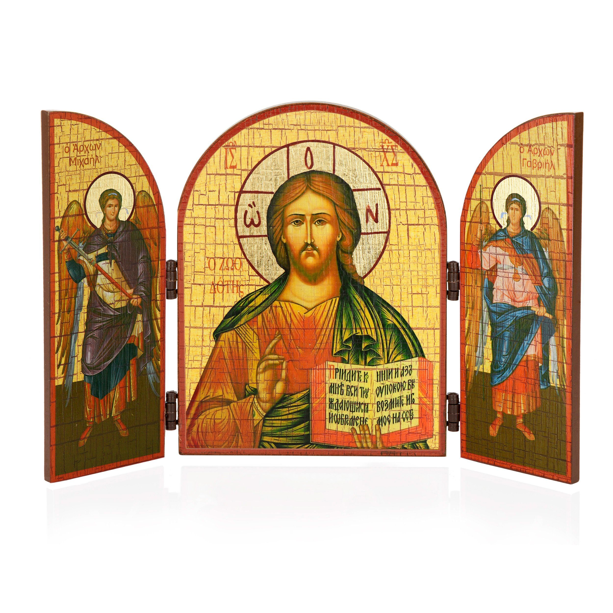 NKlaus Bild Jesus Christus Ikone Triptychon Holz 25x16cm Christlich 13798, Religion