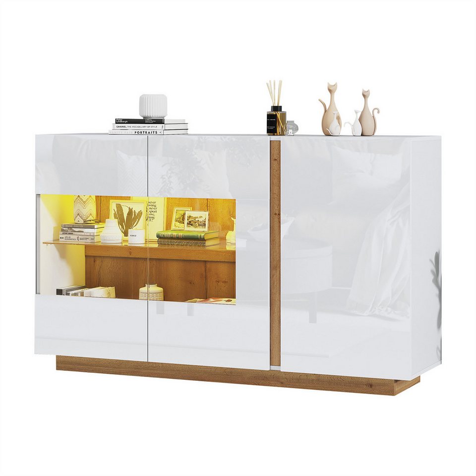 Autolock Kommode Sideboard Hochglanz Kommodespanplatte Mit Glas13838