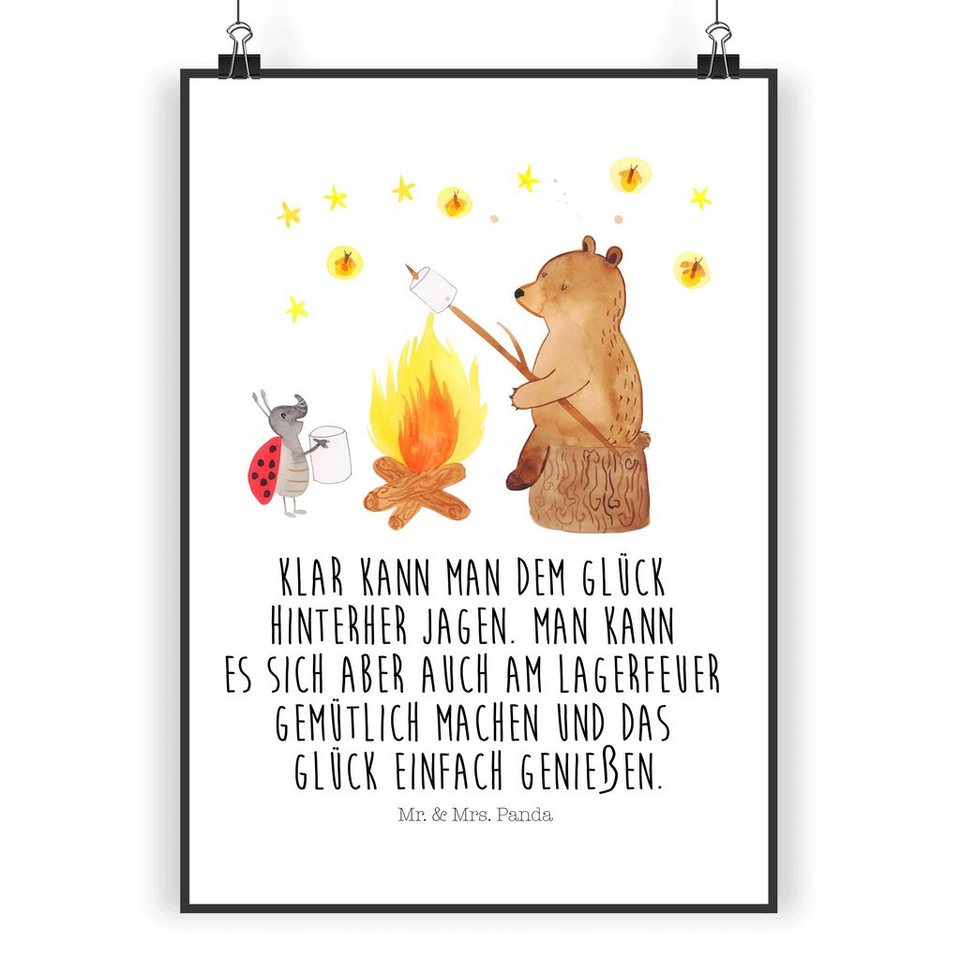 Mr And Mrs Panda Poster Din A5 Bär And Marienkäfer Lagerfeuer Weiß