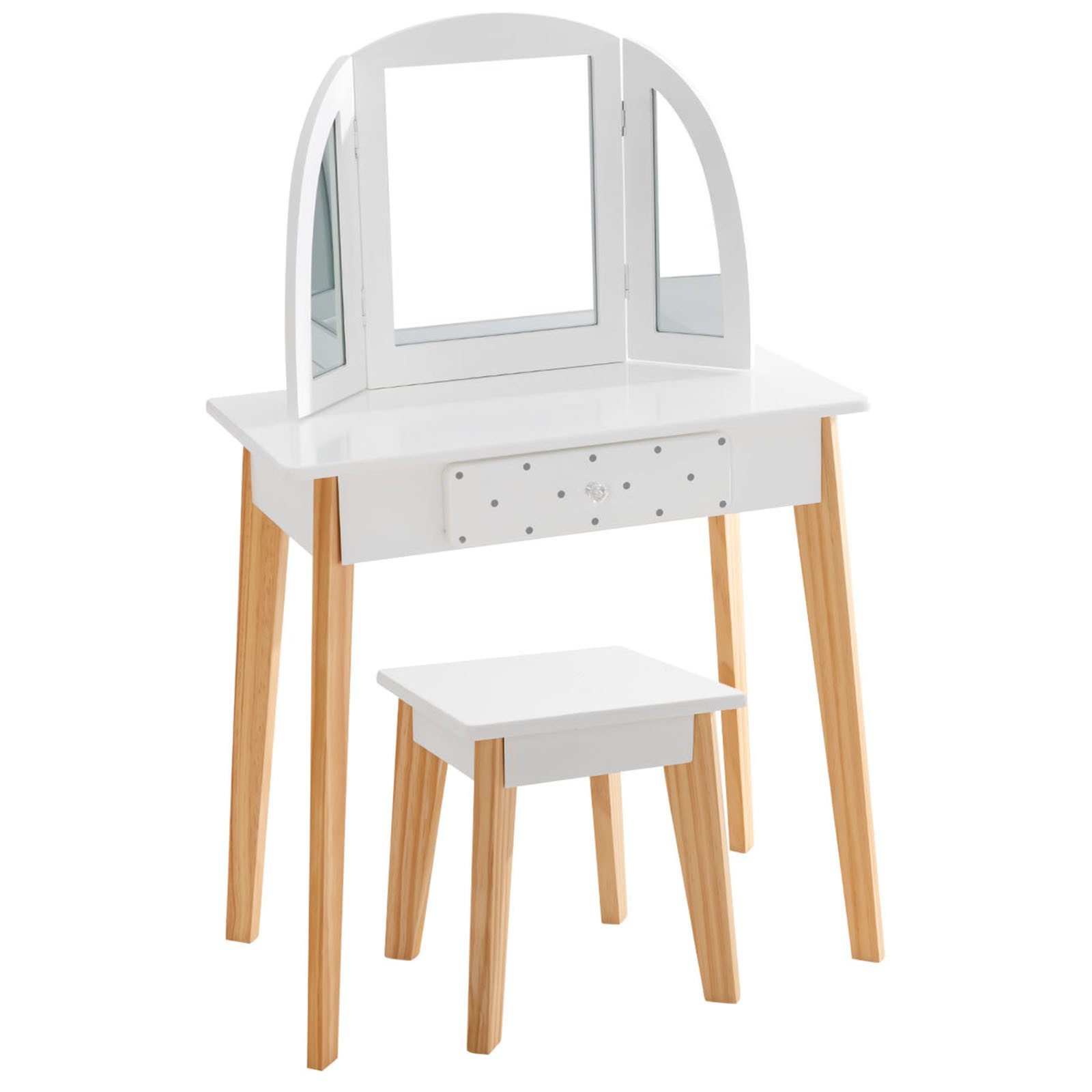 Costway Schminktisch 2 In 1 Mit Hocker Aus Holz Mit Spiegel