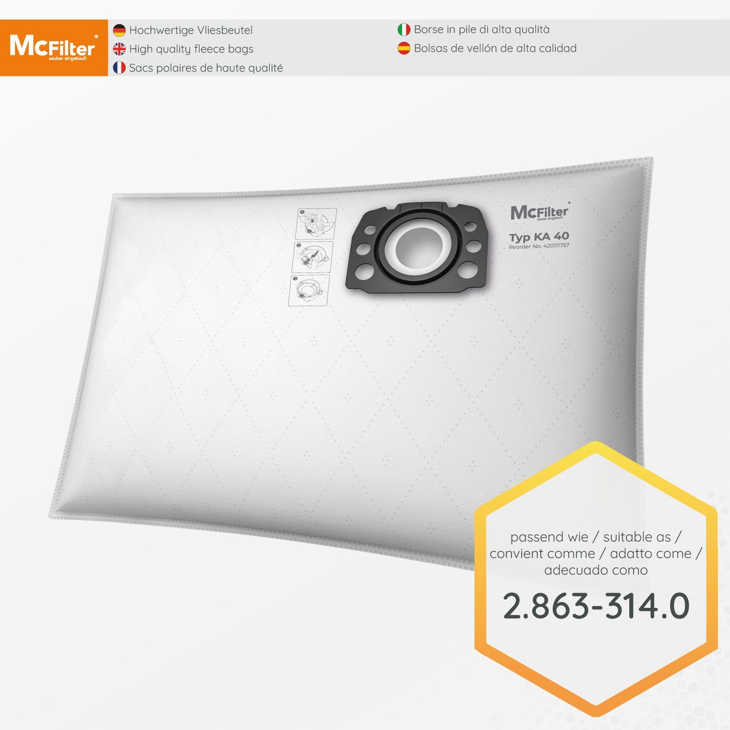 McFilter Staubsaugerbeutel Kärcher, passend für KFI 357, WD 2 Plus, WD ...