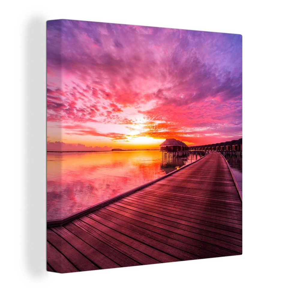 Onemillioncanvasses® Leinwandbild Steg Wasser Sonne Rosa
