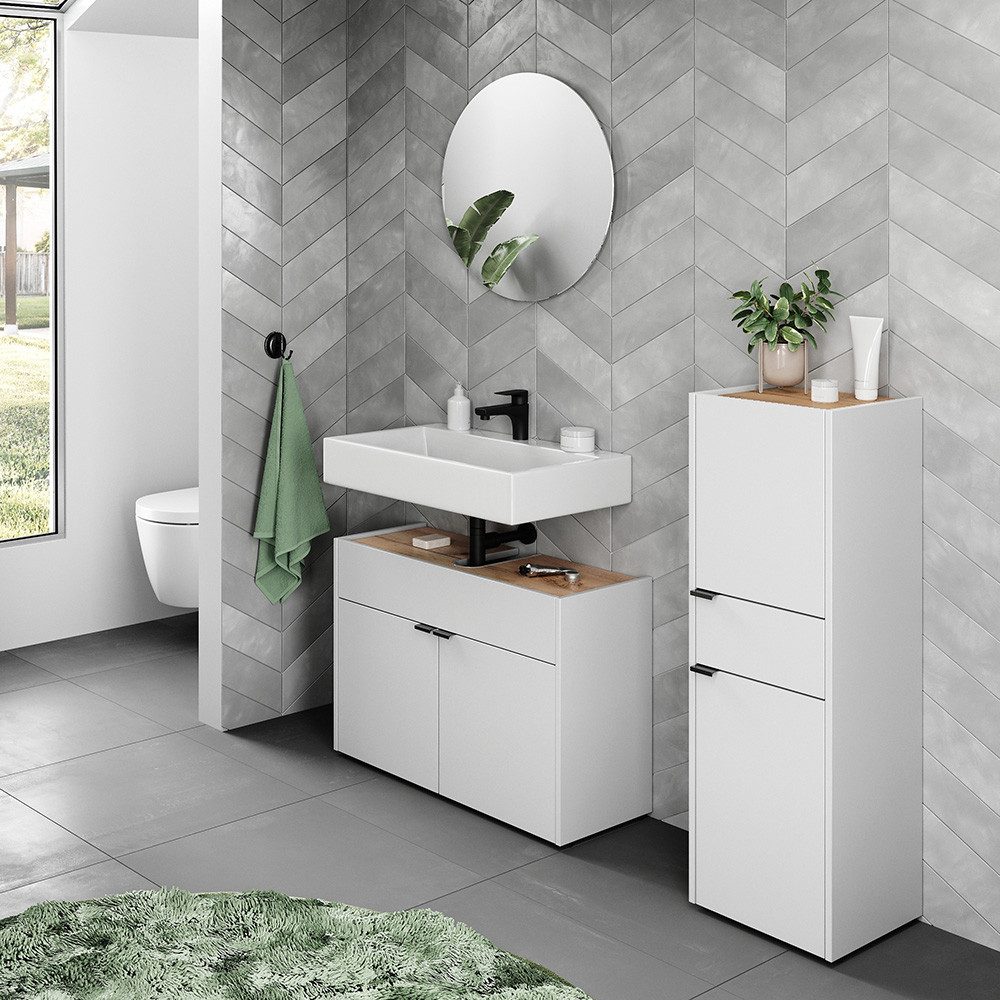 Lomadox Badmöbel Set Florina 01 Spar Set 3 St Modern In Weiß Mit Eiche